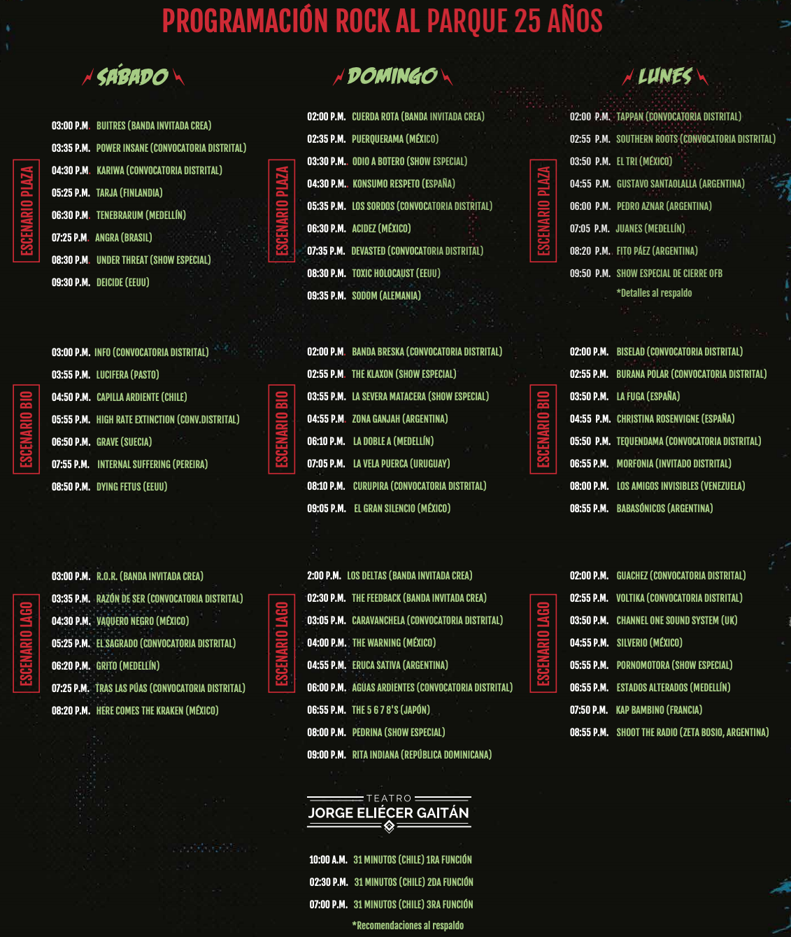 PROGRAMACIÓN oficial de Rock al Parque 2019